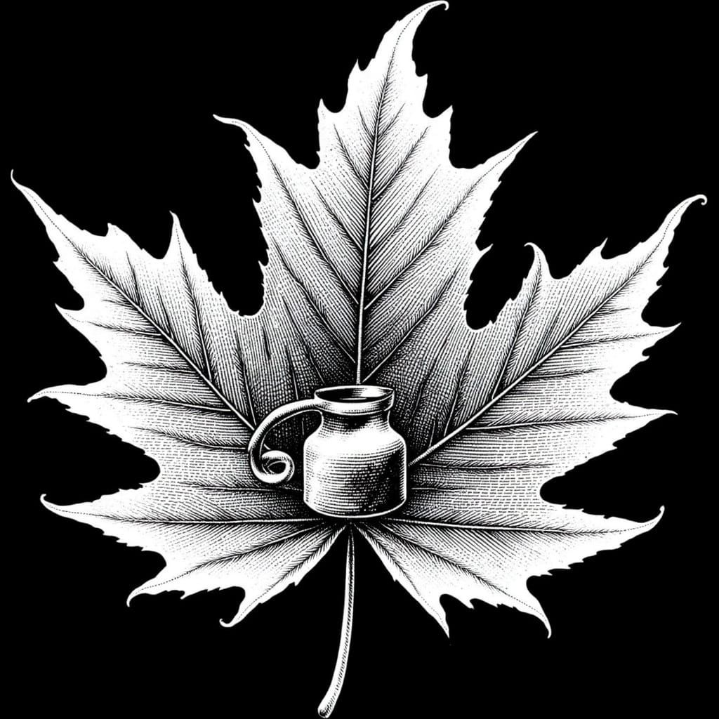 Surreal Black and White Engraving of Maple Syrup P... - AI Art