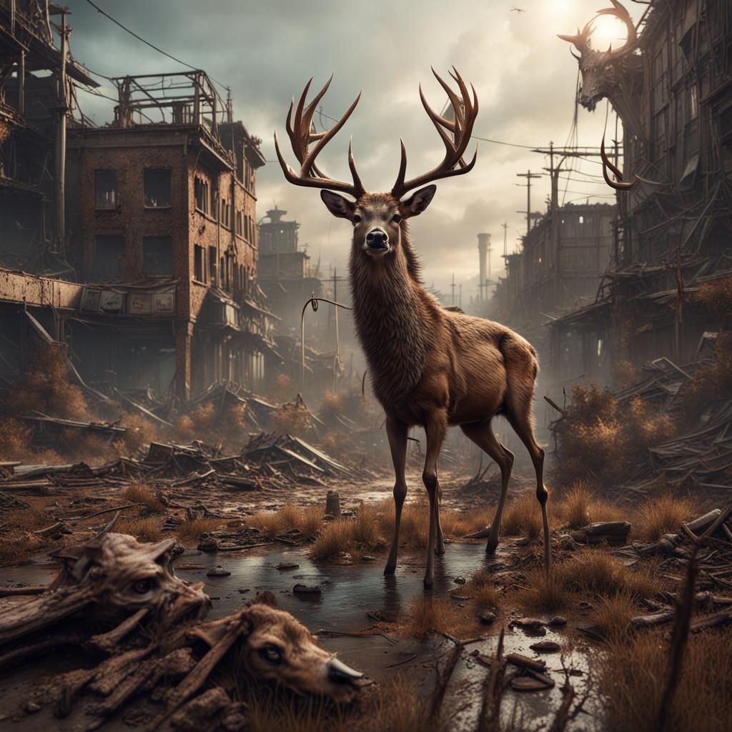 Wild deer thriving in a post apocalyptic world - AI Generated Artwork ...