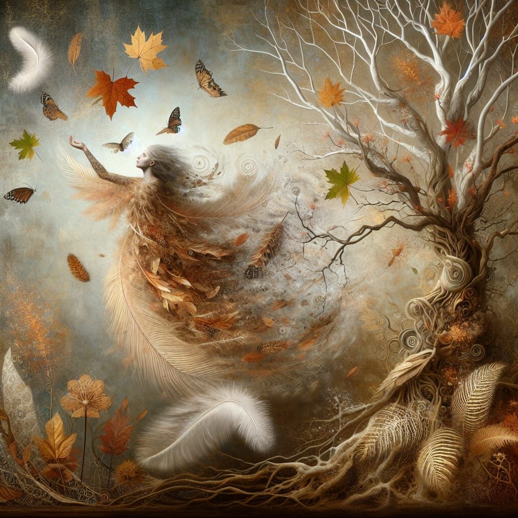 Surreal portrait, woman transforming into tree,