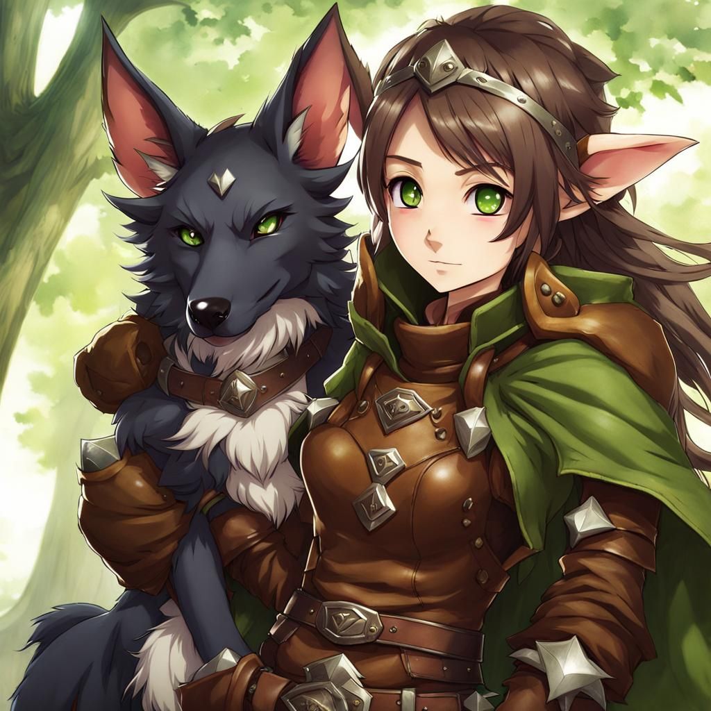 Goblin female. Druid. With wolf. Goblin as leather armor. Goblin is ...