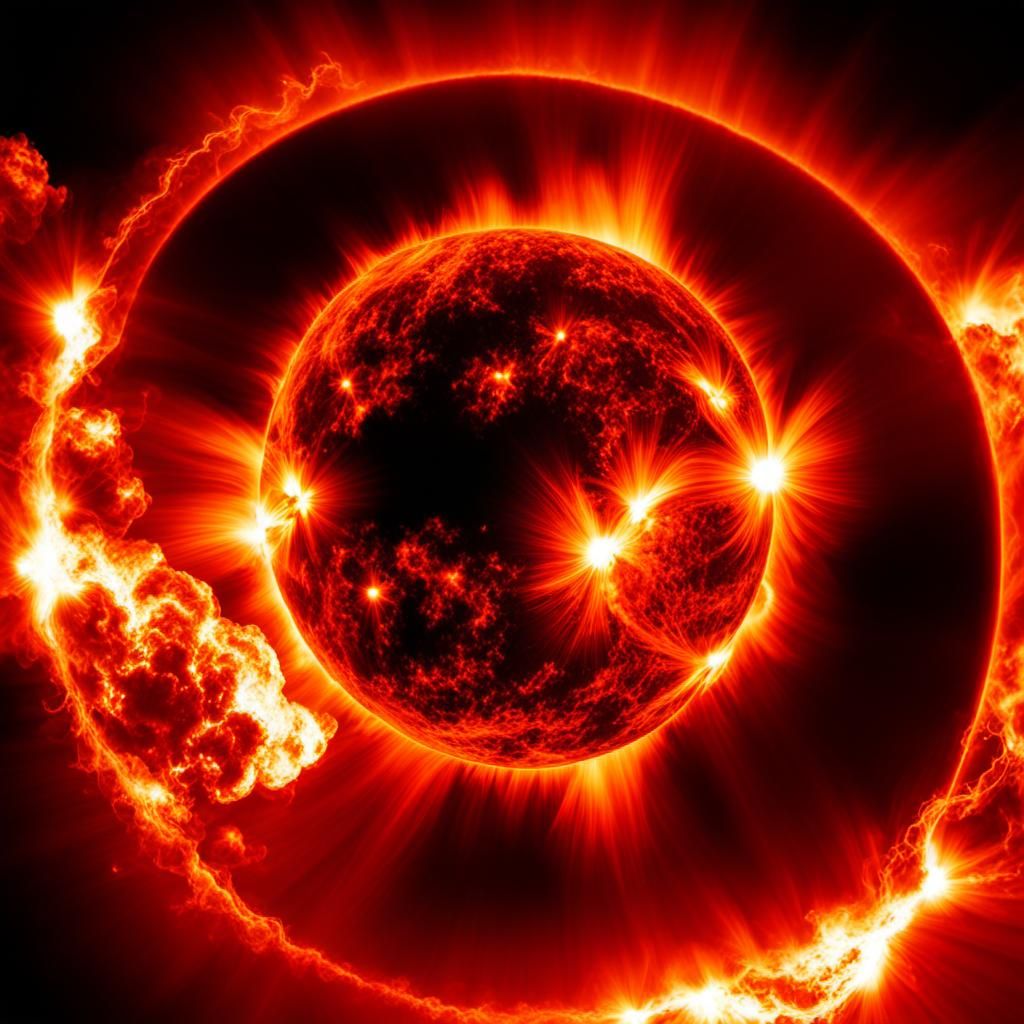 view from earth of a magnificent solar explosion, natural lighting ...