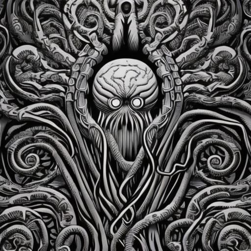 deformed deranged brain consisting of sliced body parts by Junji Ito ...