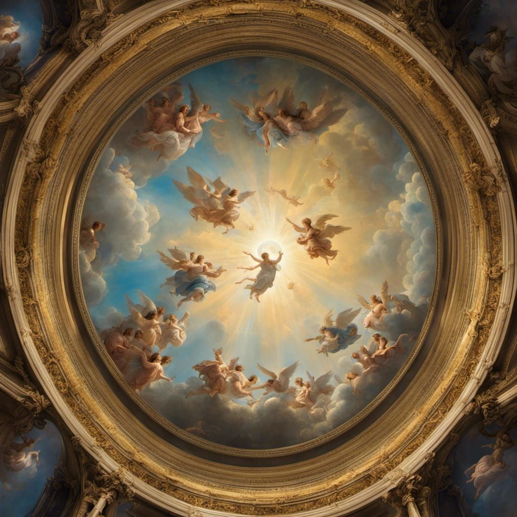 A beautiful iridescent transparent glass dome covering a angels ...