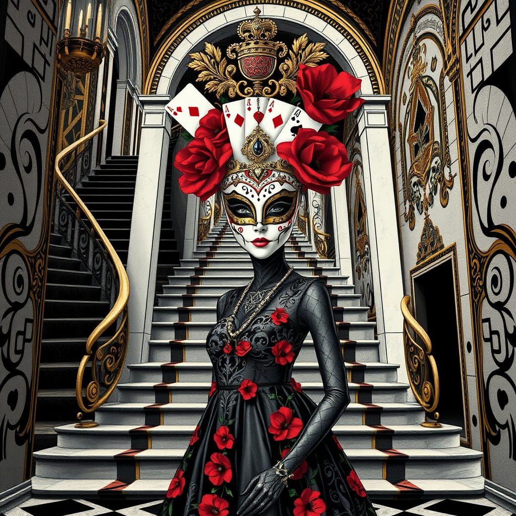 Surreal Queen of Hearts Carnival Scene in Escher-Inspired Ge... This ...