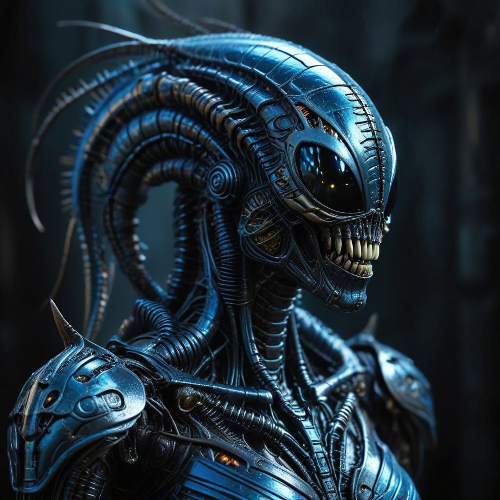 Cybernetic Insectoid Warrior in Oil-Slick Steel Ar... - AI Art