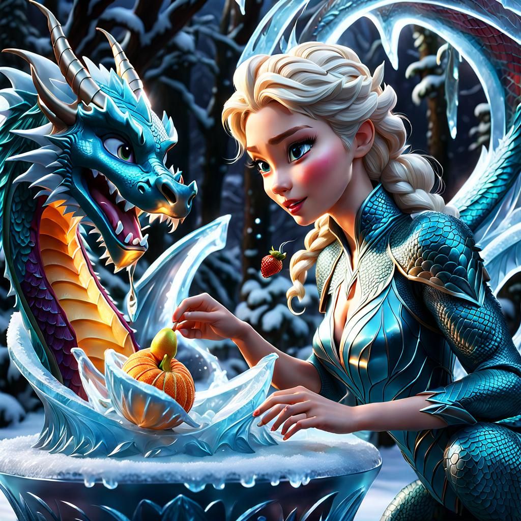 hyper realistic Detailed illustration showing Elsa making ice ...