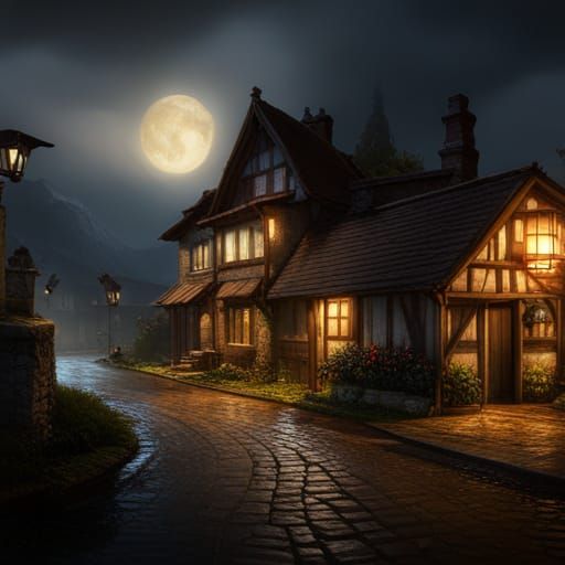 cottages at night - AI Generated Artwork - NightCafe Creator
