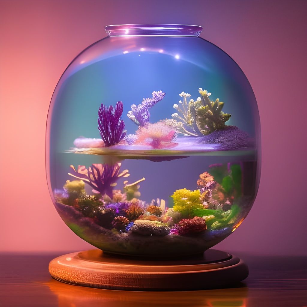 A cute little octopus in a small circular ecosystem fish tank. - AI ...