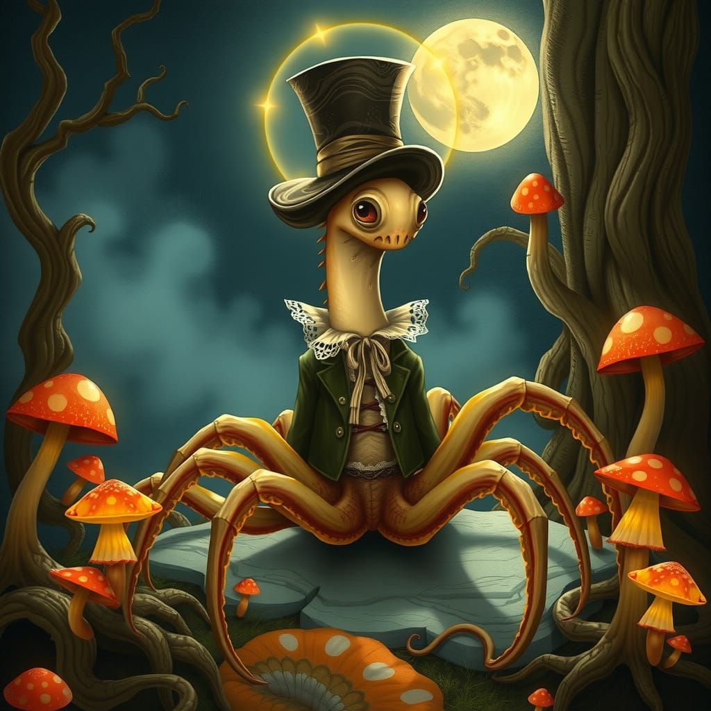 Whimsical Fae Creature in Moonlit Garden - AI Art