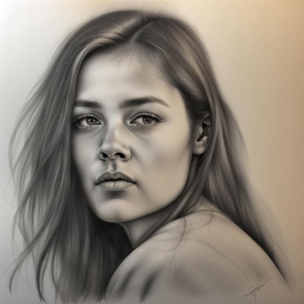 Female portrait drawn with hard pencil on tracing paper. - AI Generated ...