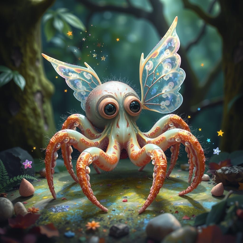 Whimsical Octo-Spider Fae Creature in Vibrant Fore... - AI Art