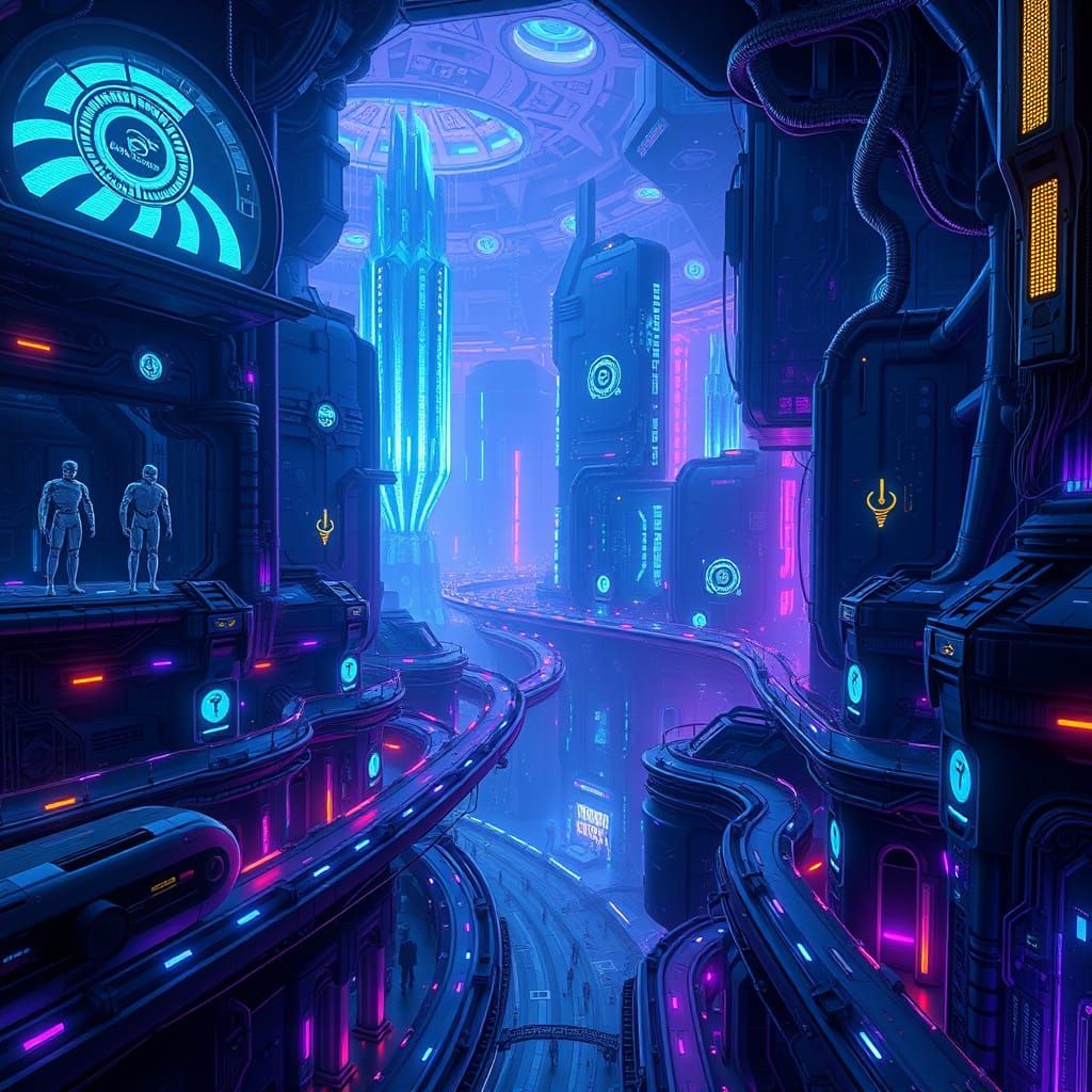 Futuristic Underground Metropolis in Neon Lights - AI Art
