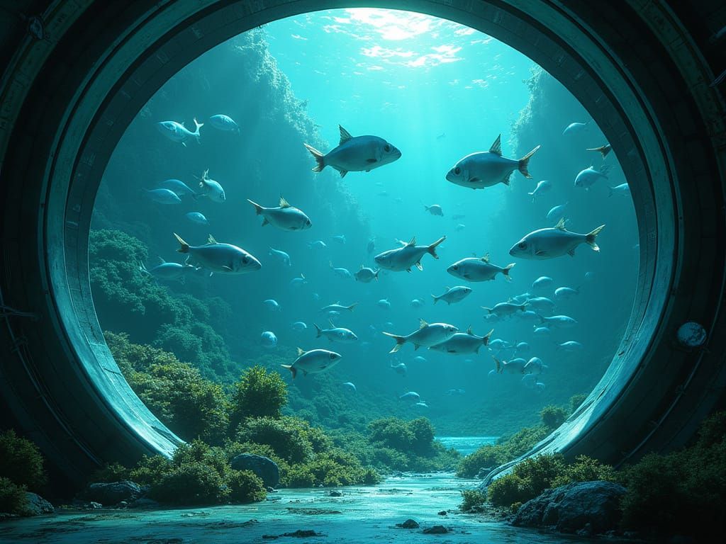 Dense Schools of Fish Thrive in Futuristic Aquatic... - AI Art