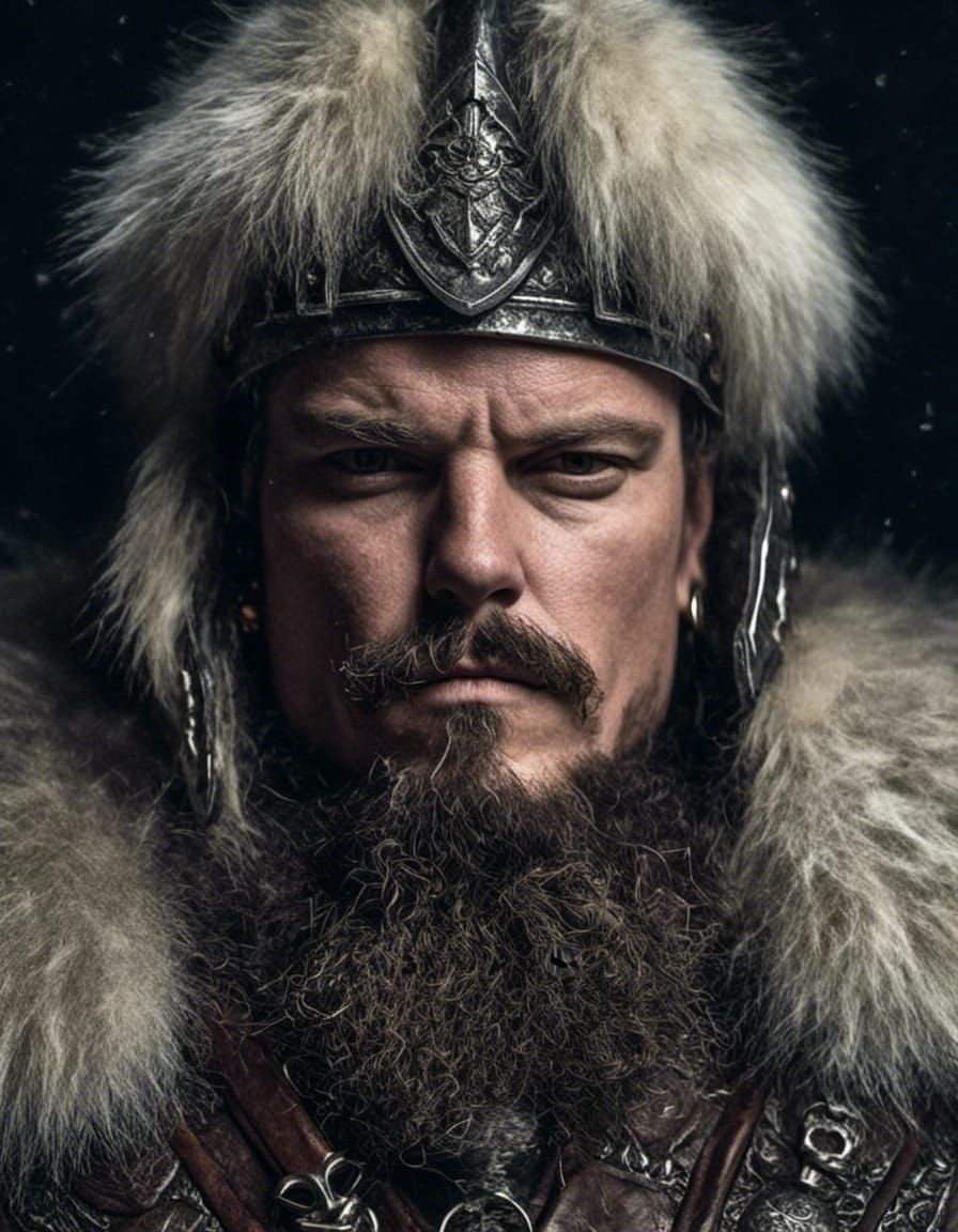 Close up Portrait Nordic obese Wearing Barbarian Armor, frosted beard ...