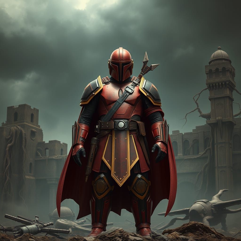 Cyberpunk Warrior Stands Against Stormy Dxun Skies - AI Art