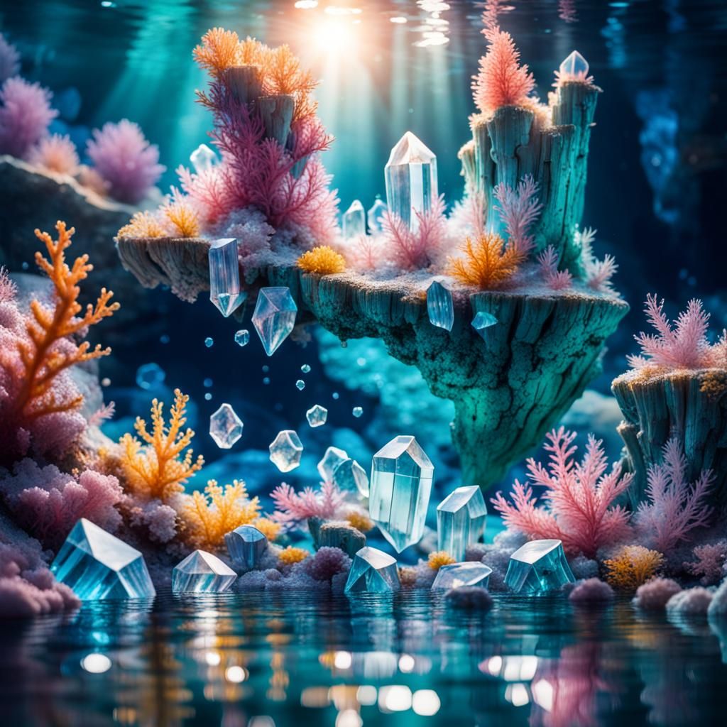 colorful underwater crystal cave with giant shiny crystals - AI ...