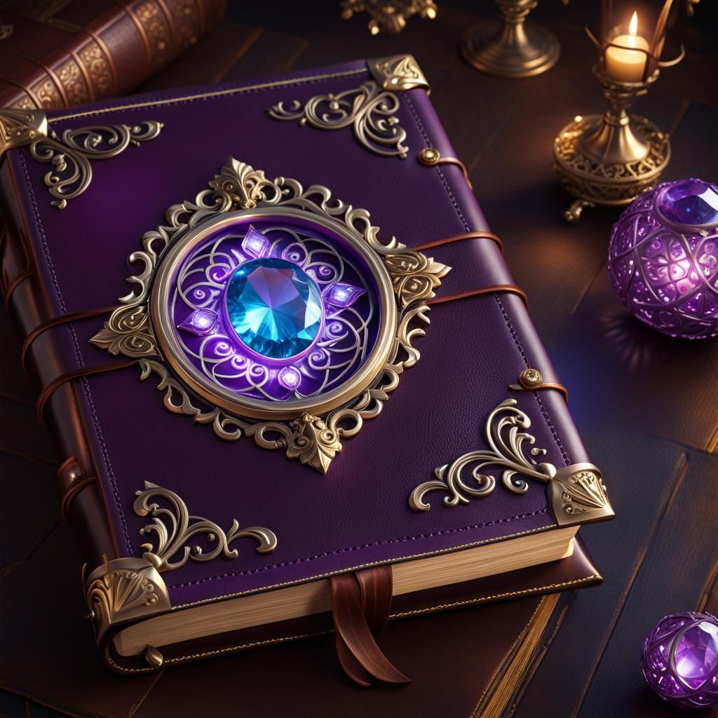 Purple Leatherbound Spellbook - AI Generated Artwork - NightCafe Creator