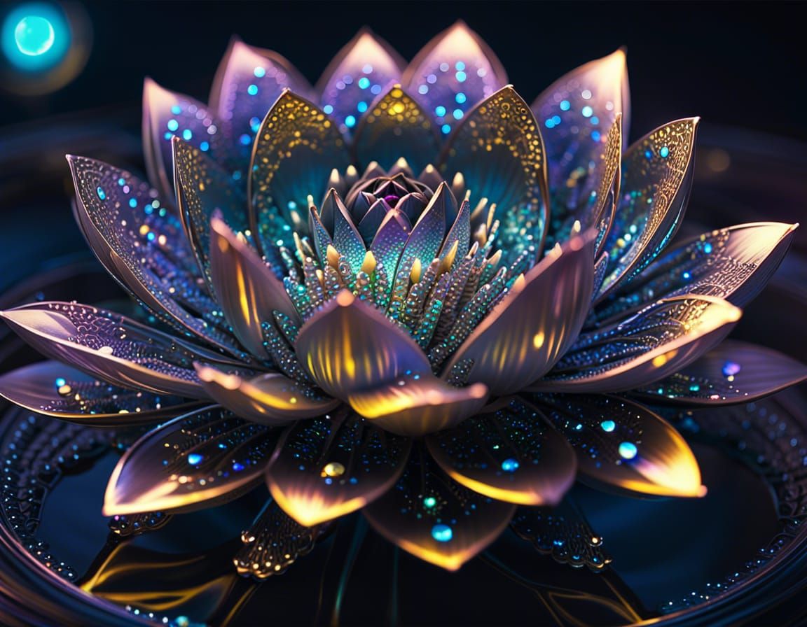 Metallic Neon Lotus Flower - AI Generated Artwork - NightCafe Creator
