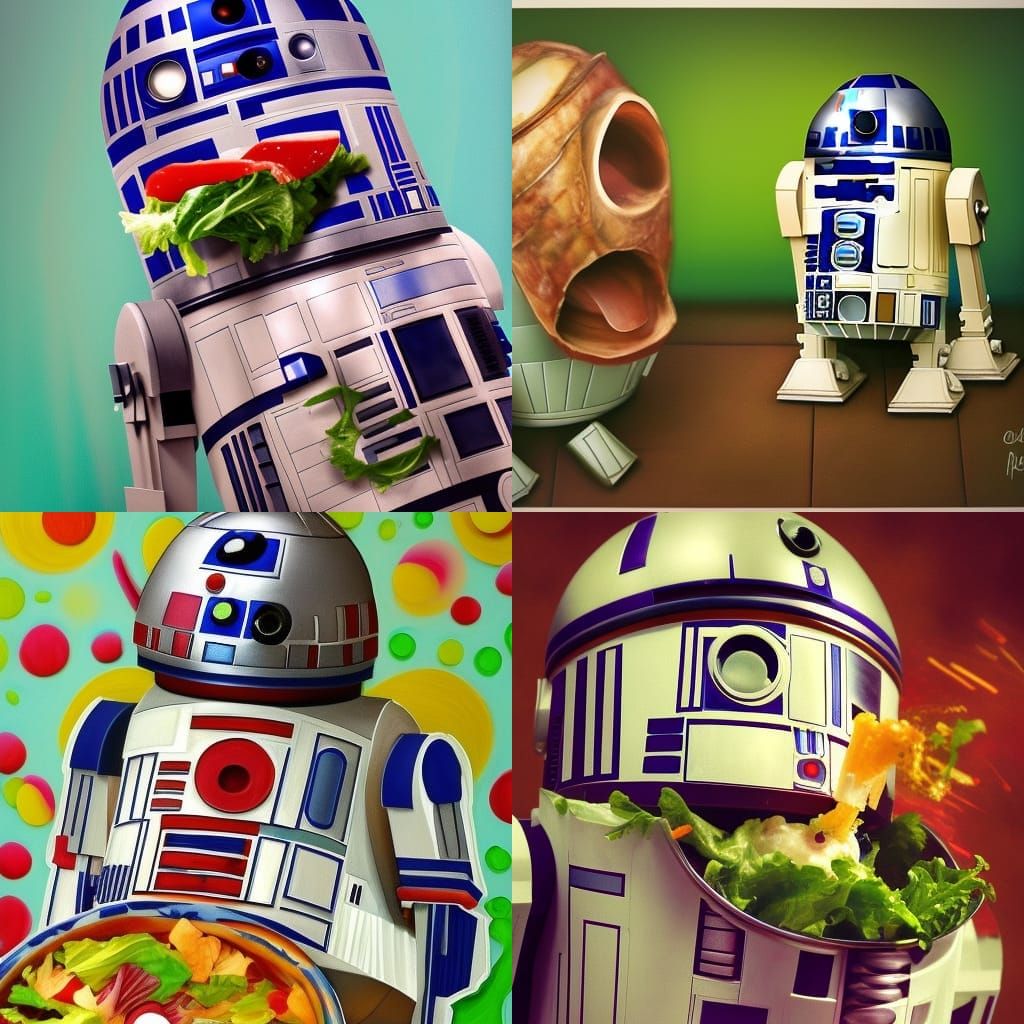 R2D2 laughing eating salad - AI Generated Artwork - NightCafe Creator