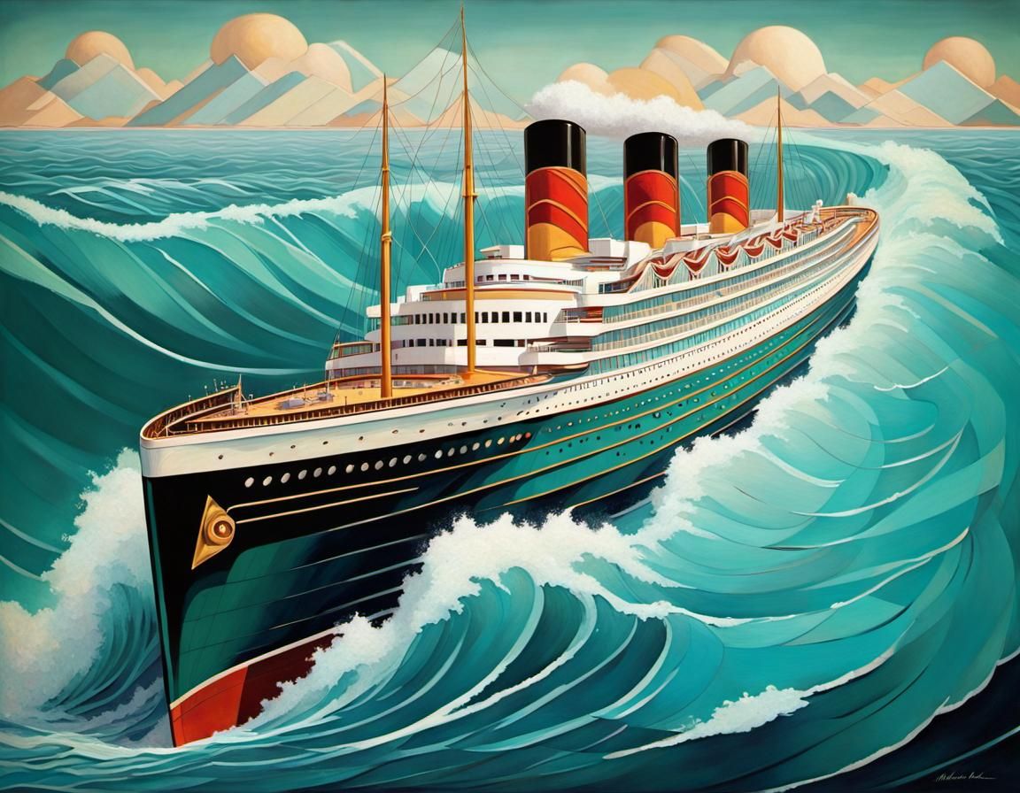 Art Déco Painting, Ocean liner - AI Generated Artwork - NightCafe Creator