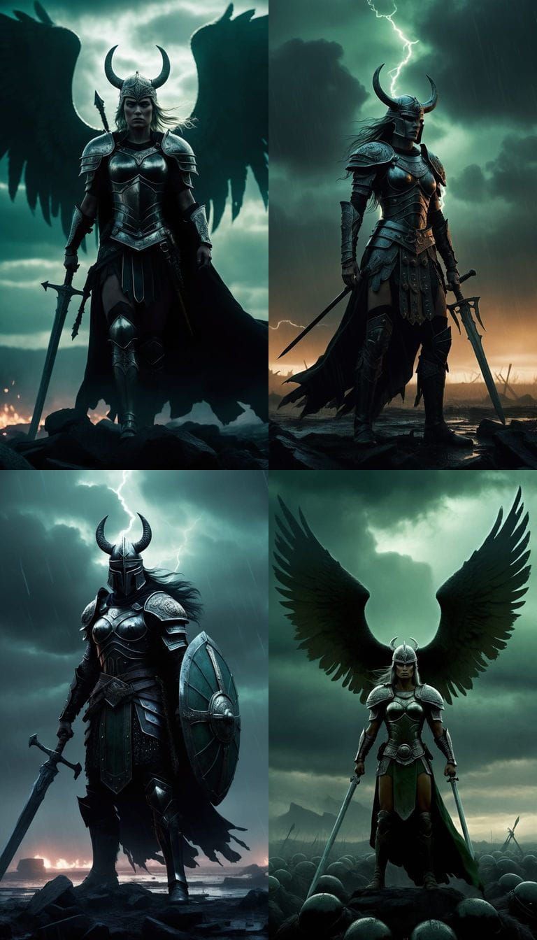 Solemn Valkyrie Collects Fallen Warriors in Dark, ... - AI Art