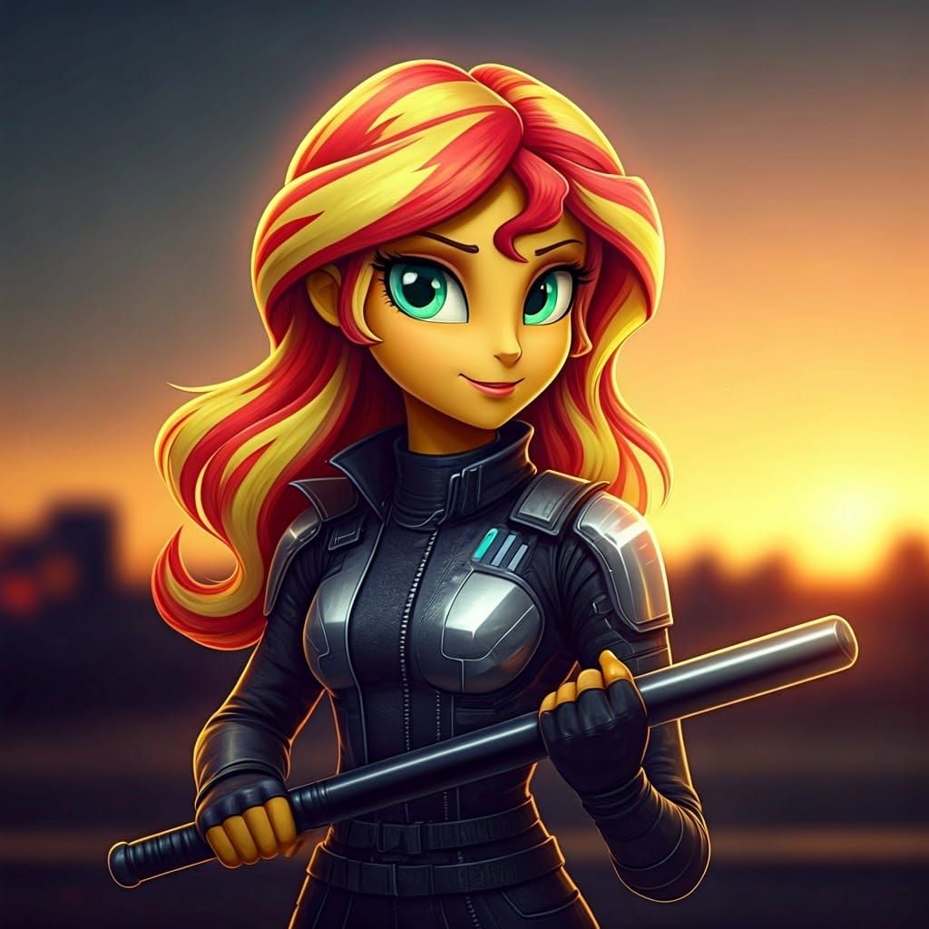 Sleek Lightning Swat Officer in Sunset Glow - AI Art