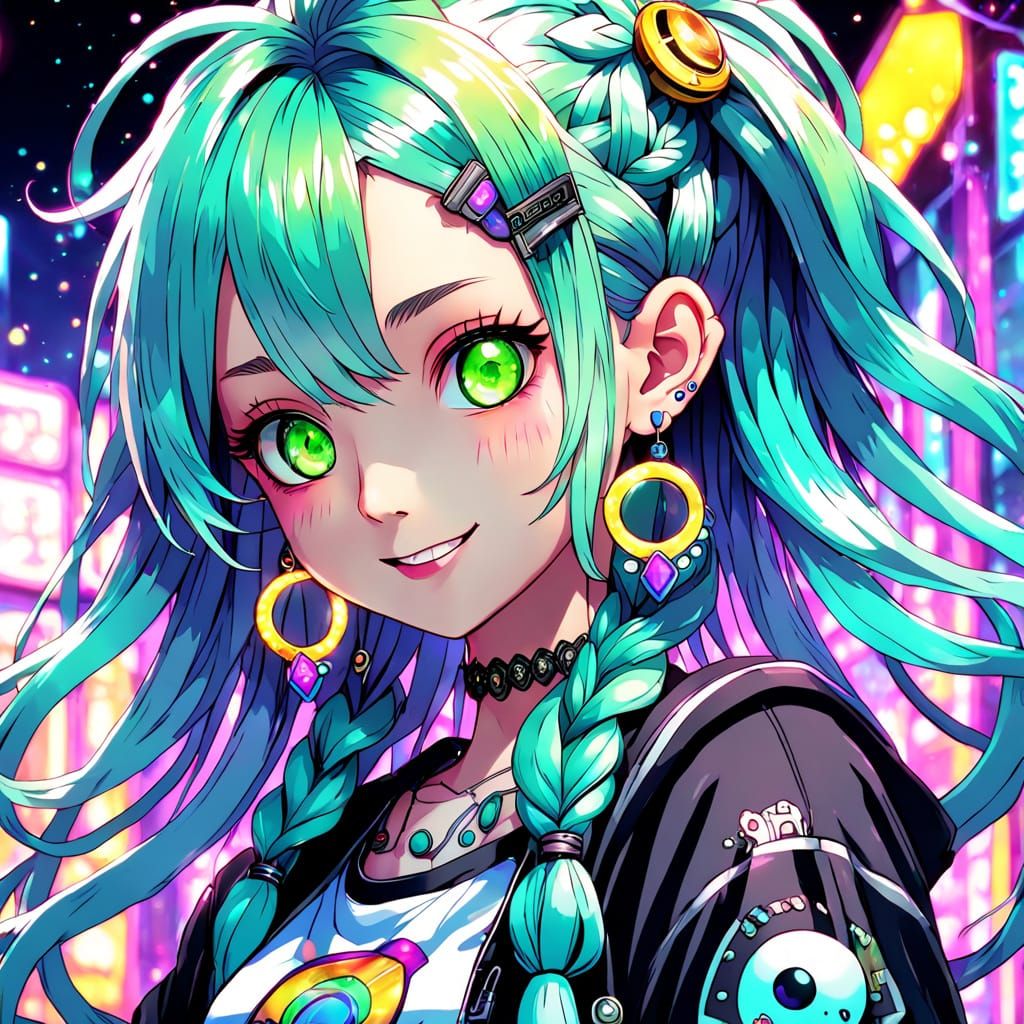 Surreal Solar-Punk Anime Goddess in Vibrant Colors - AI Art