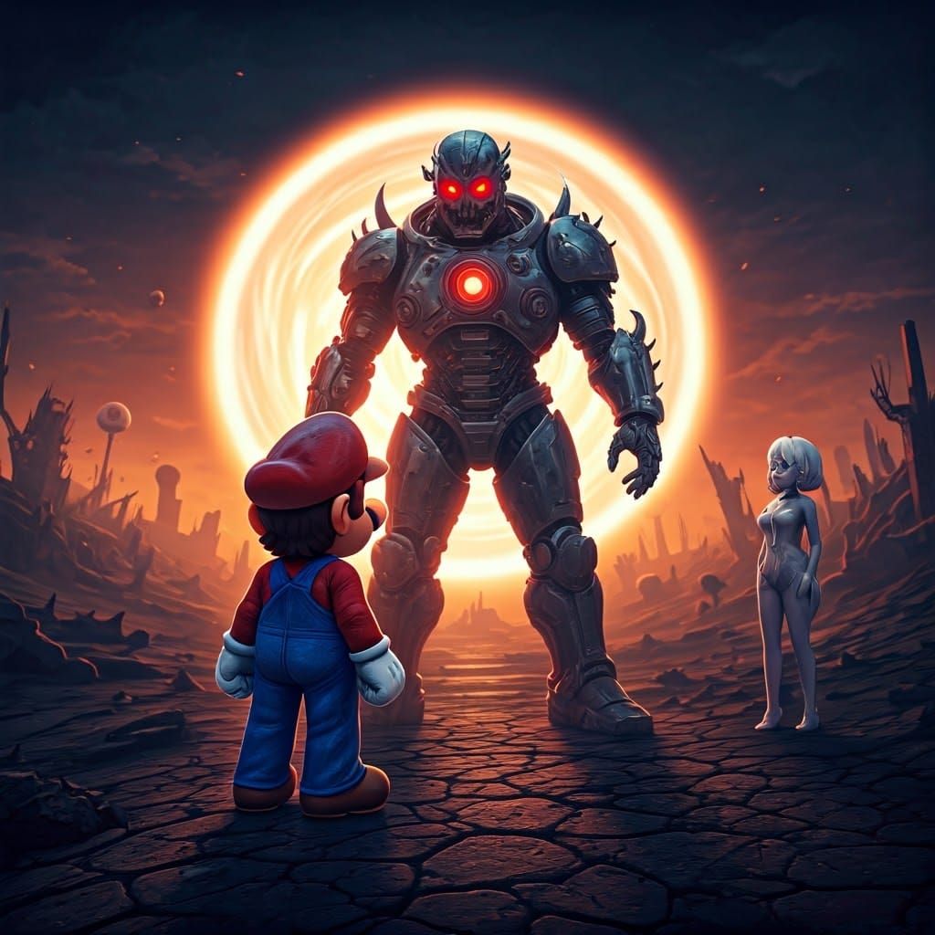 Hyperrealistic Super Mario Confronts Dark Doppelga... - AI Art