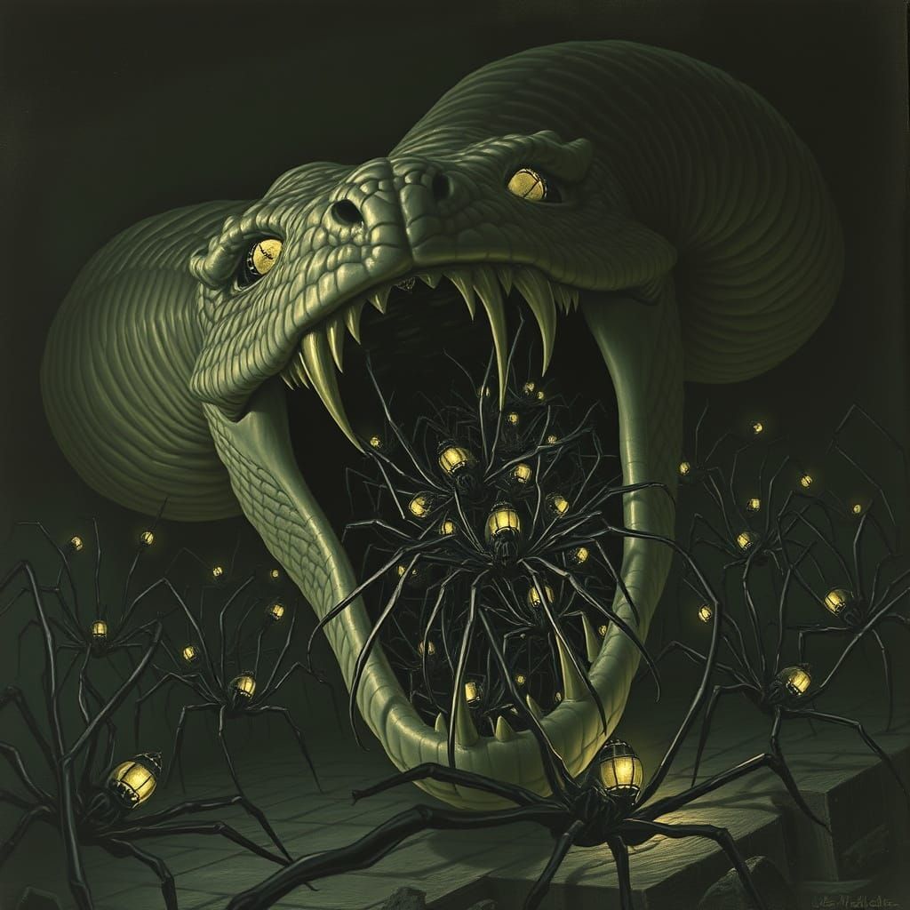 Ethereal Horror: Serpent's Dark Infestation - AI Art