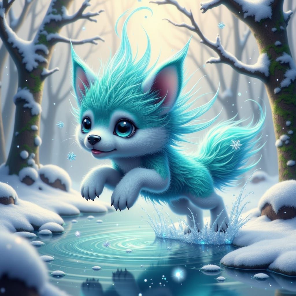 Whimsical Crystal Puppy in Winter Wonderland - AI Art