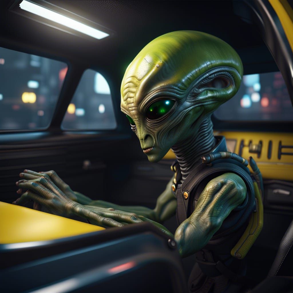 alien as a taxi driver - AI Generated Artwork - NightCafe Creator