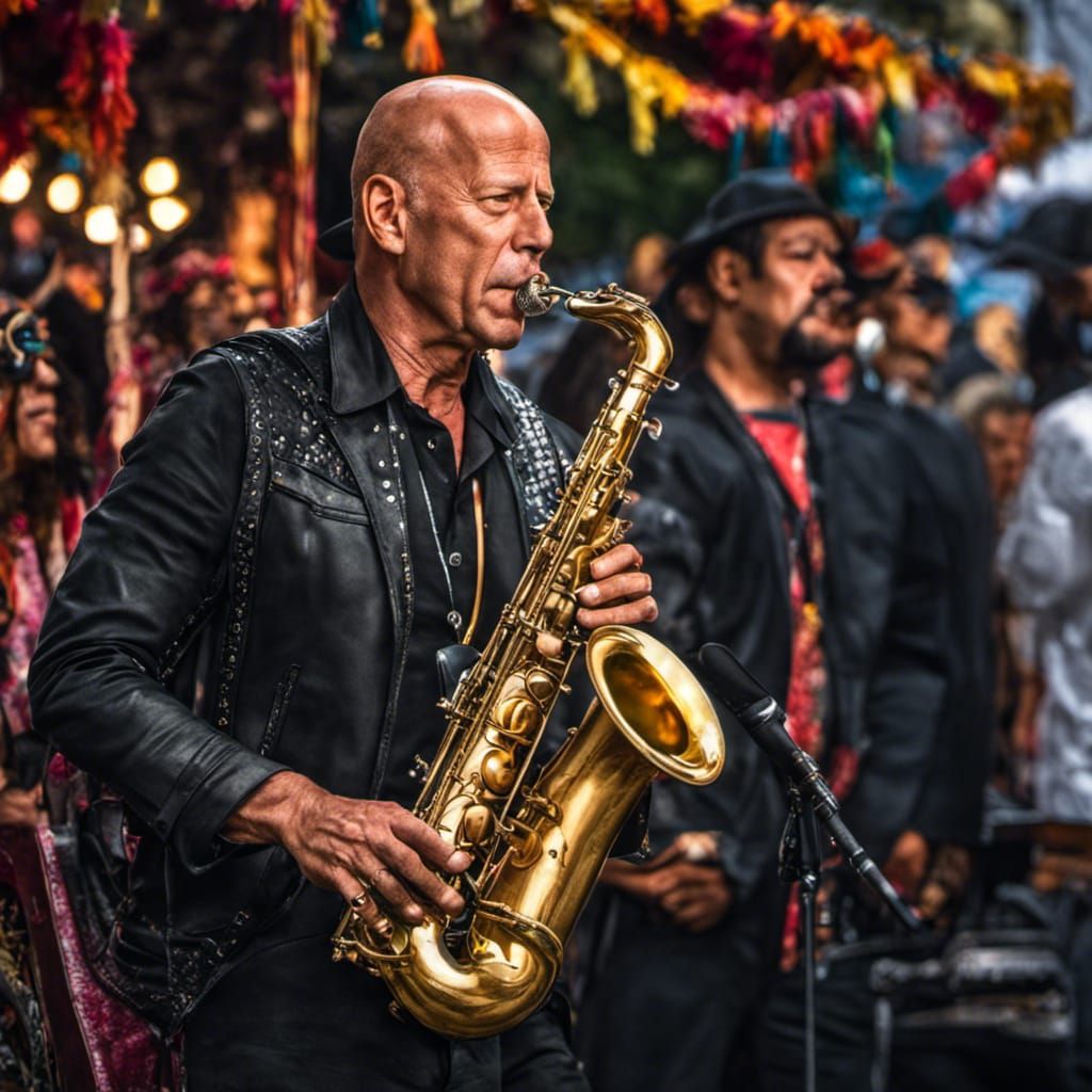 Bruce Willis playing the saxophone - AI Generated Artwork - NightCafe ...