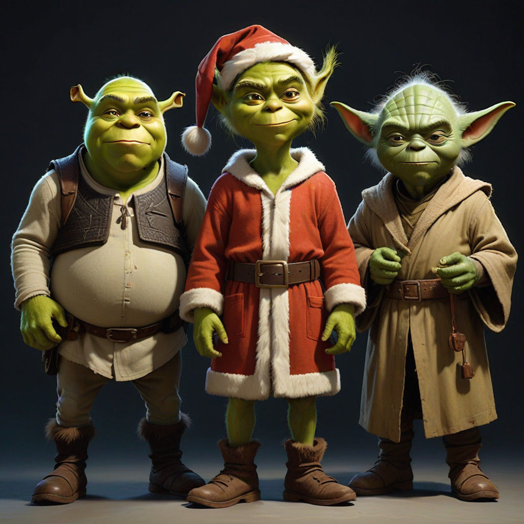 Shreck, Grinch, Yoda - Majestic Trio: Shrek, Grinch, and Y...