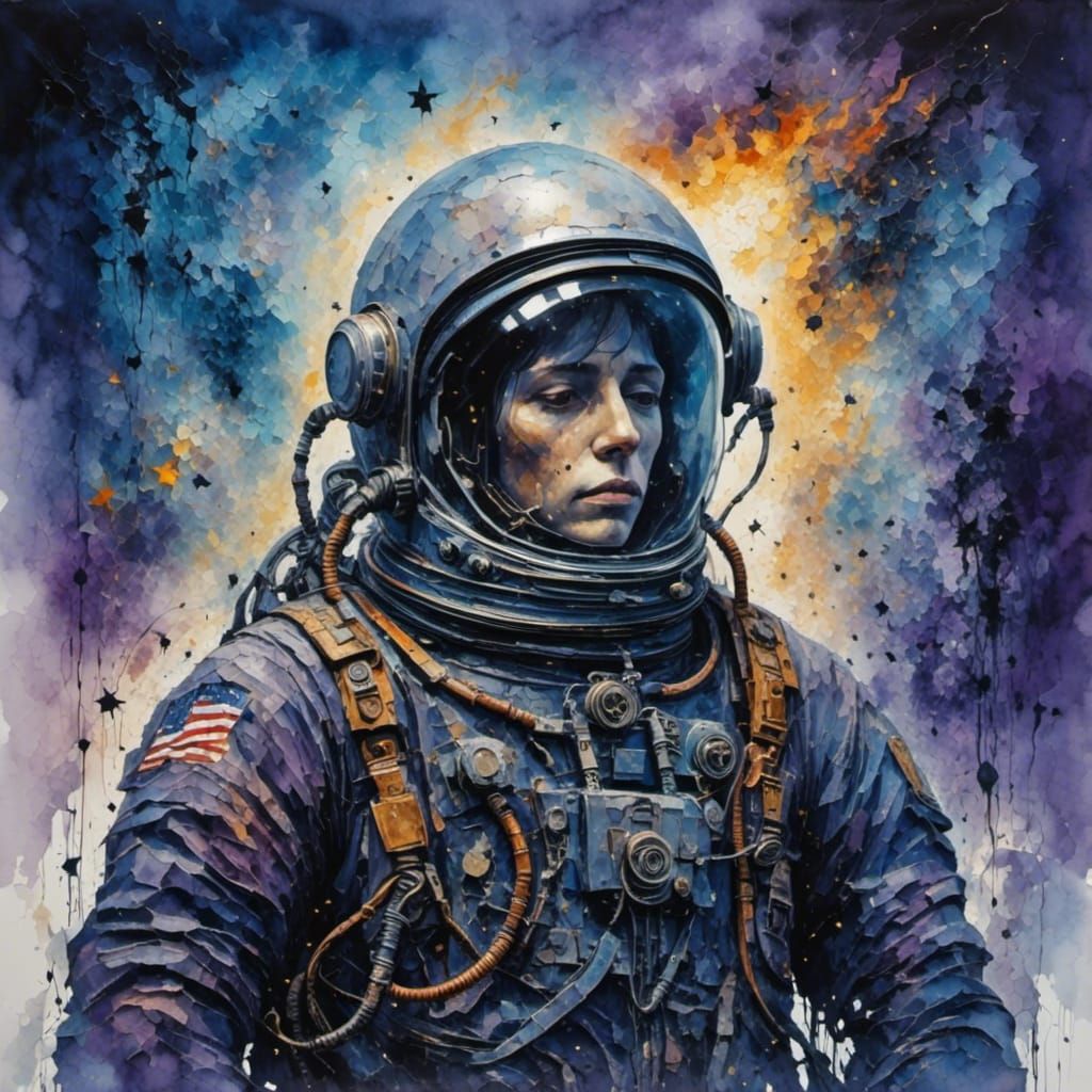 Astronaut Falling Through Starry Void in Watercolo... - AI Art