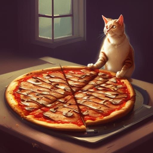 cat eating pizza - AI Generated Artwork - NightCafe Creator