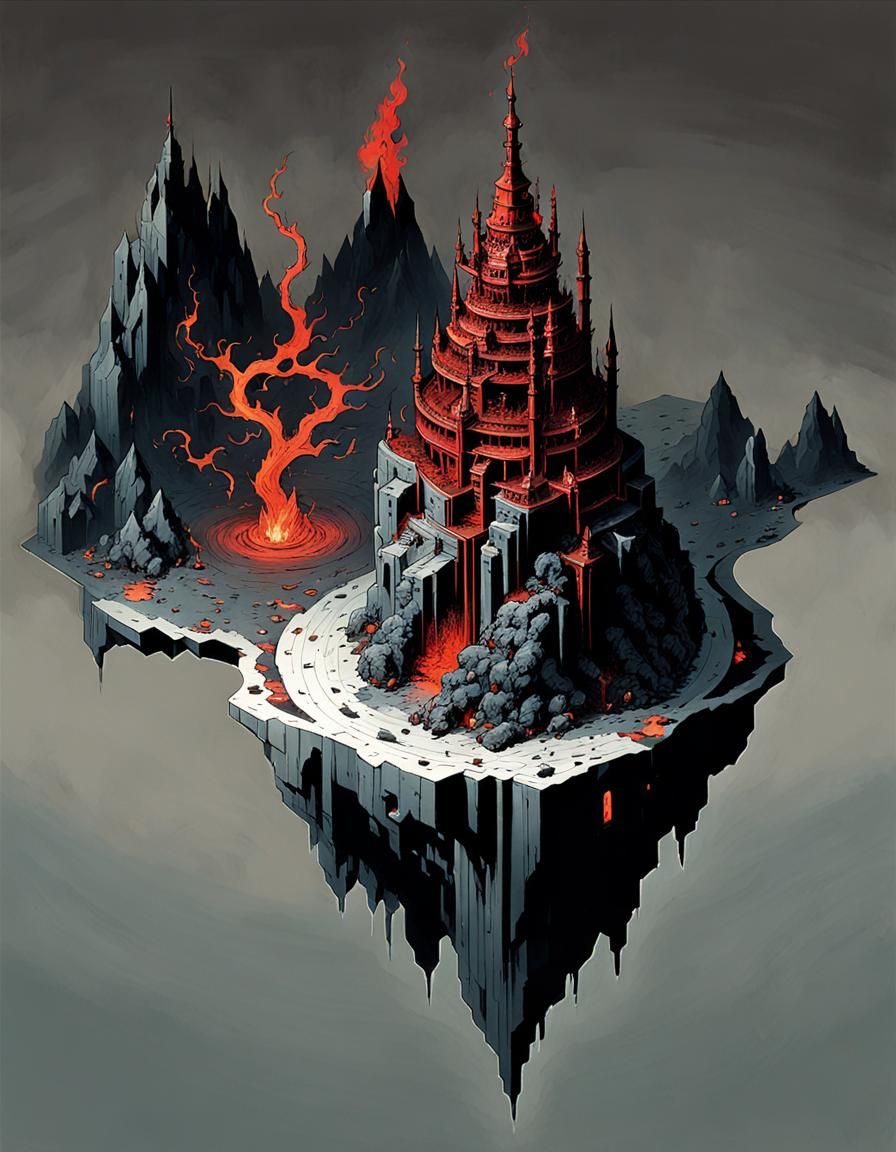 An isometric hell chart in the style of the necronomicon in a jar :: by ...