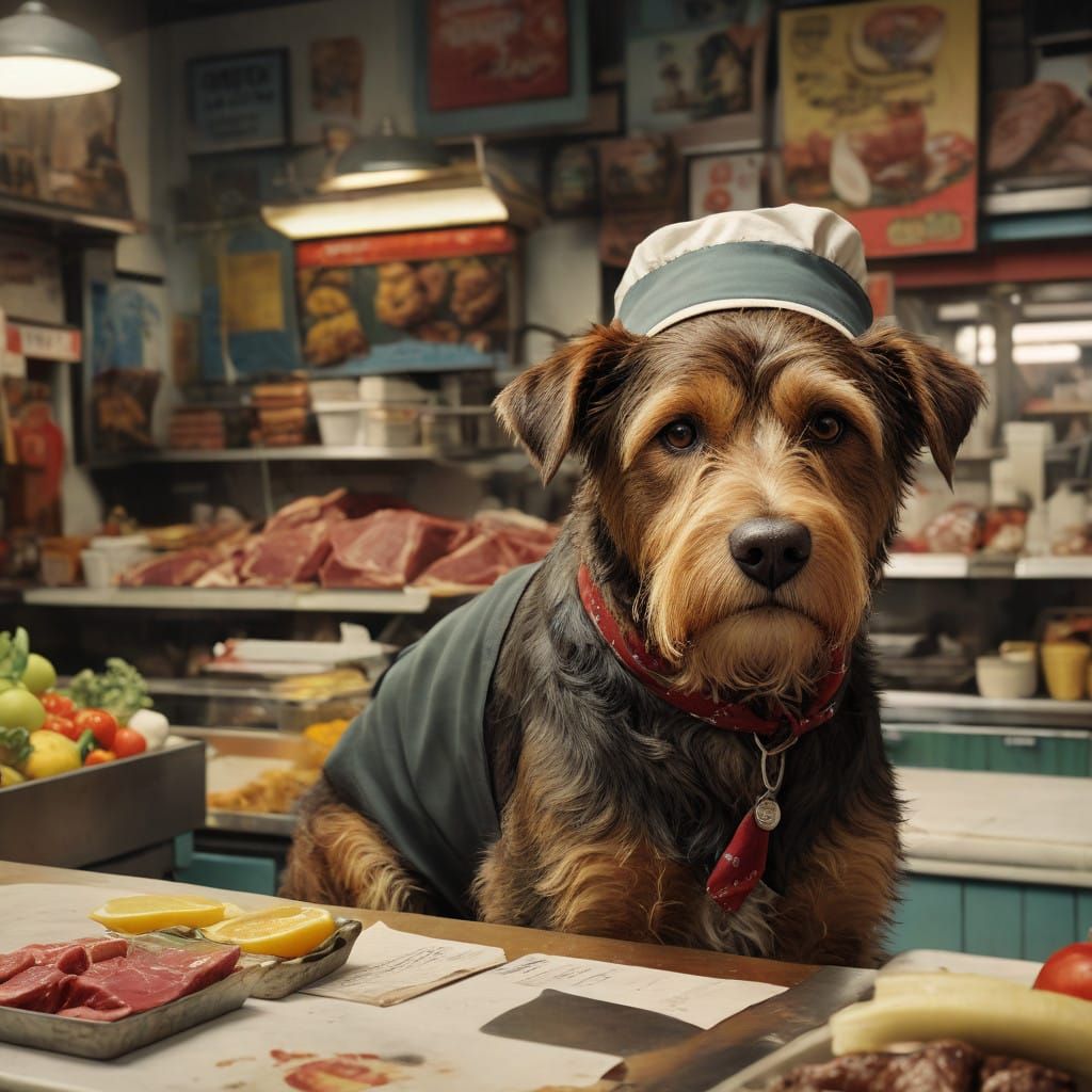 Retro Comic Book Butcher Dog with Warm Smile - AI Art
