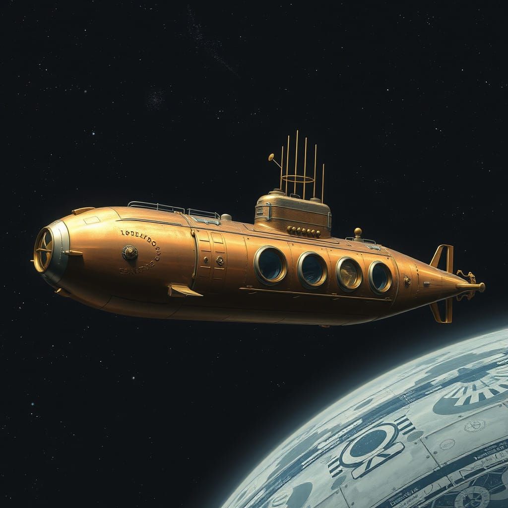 submarine in space - Vintage Copper Submarine Glows in Cosmi...