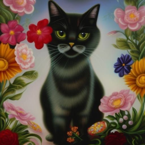 [portrait of a mischievous cat with flowers] inspired by Mark Ryden art ...