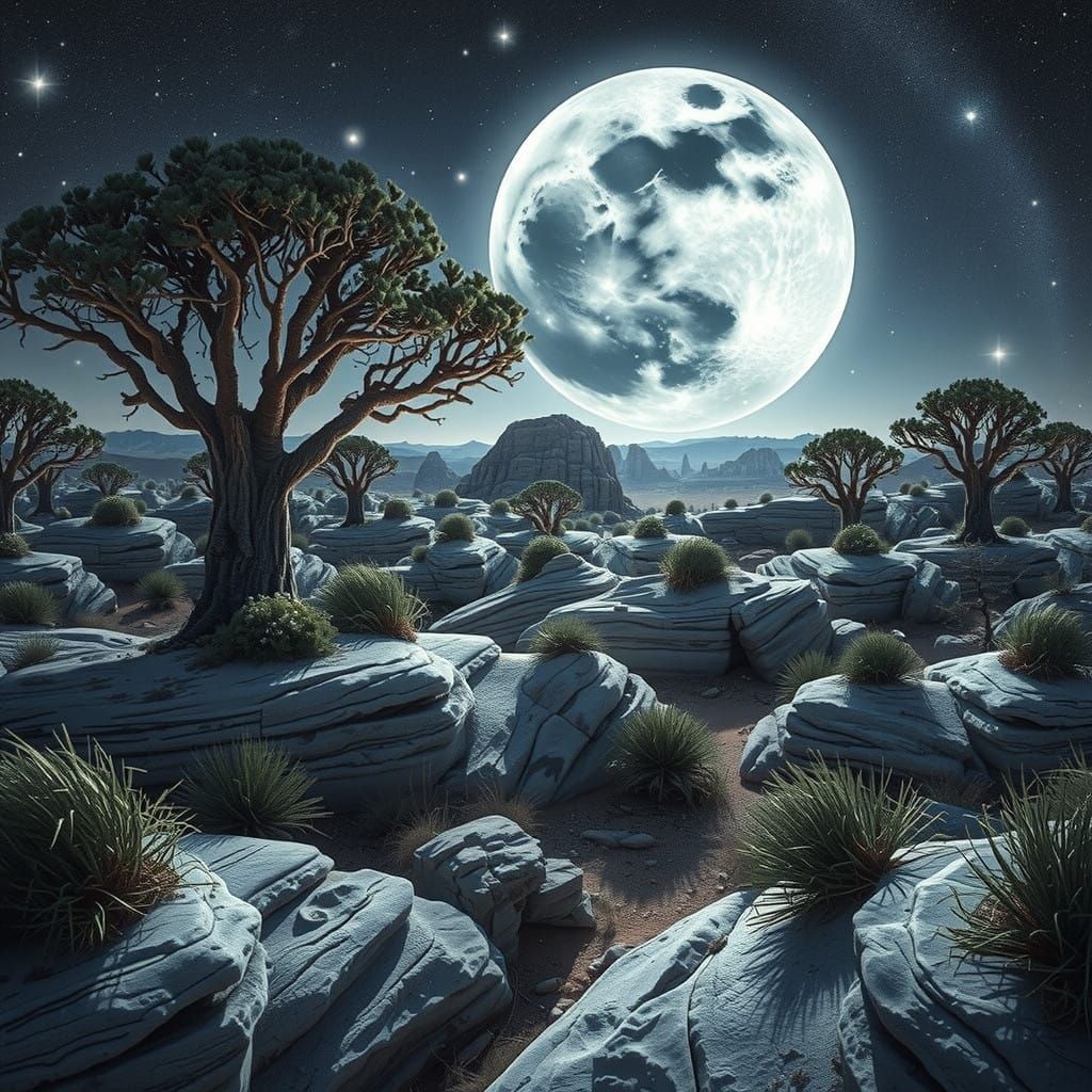 Serenely Bathed in Silver Moonlight: A Juniper Woo... - AI Art