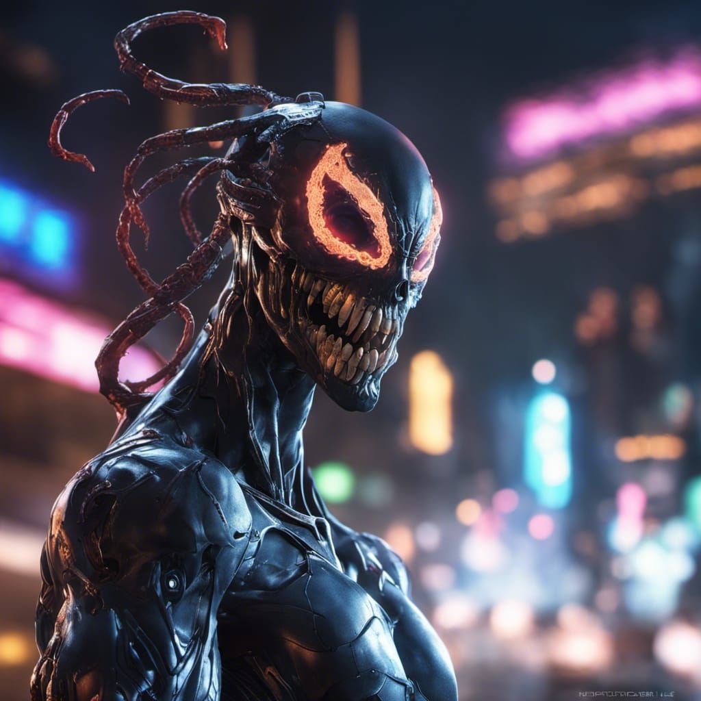 Cyberpunk Venom, day of the dead, cybernetics, glowing eyes, head and ...