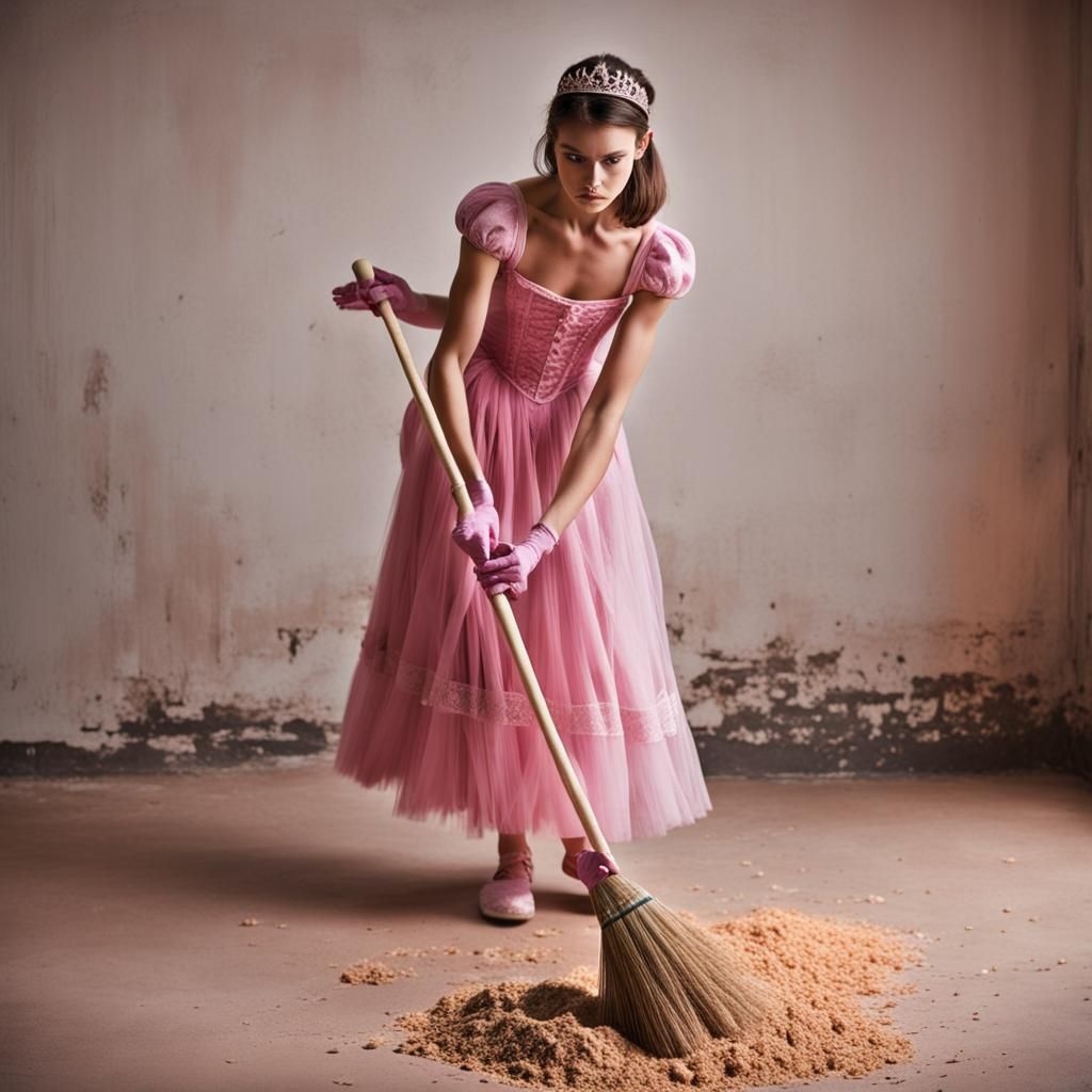 Princess sweeping the Floor - AI Generated Artwork - NightCafe Creator