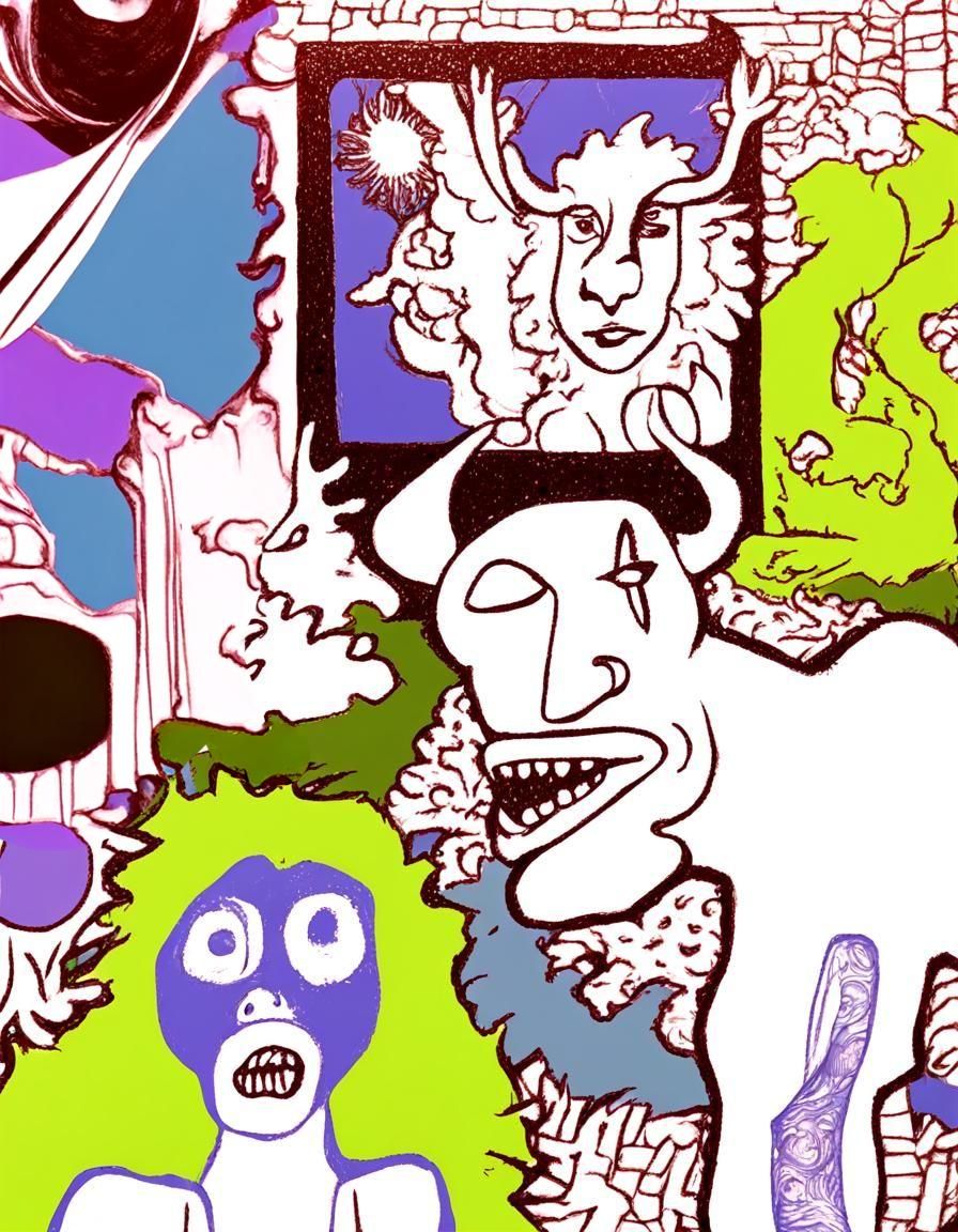 A surreal collection of creatures and humanoids in detailed fantasy in ...