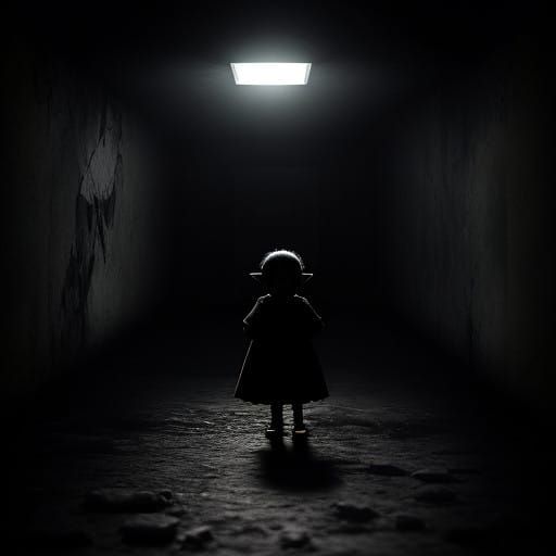The Dark Demon Lurking in a Child's Shadow in a Ha... - AI Art