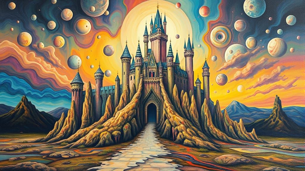 Psychedelic Castle Melting in Surrealist Style - AI Art