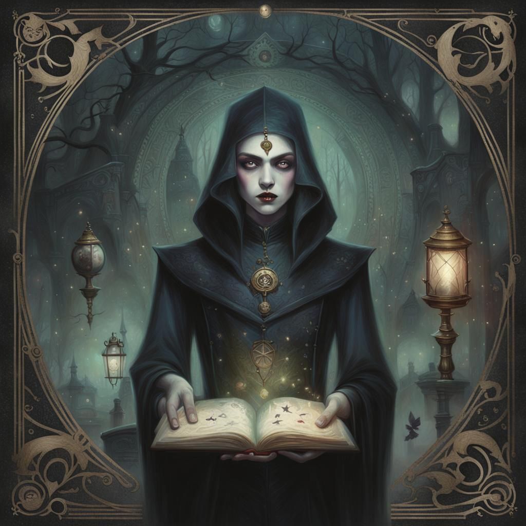 Occult Witch with Grimoire - AI Generated Artwork - NightCafe Creator