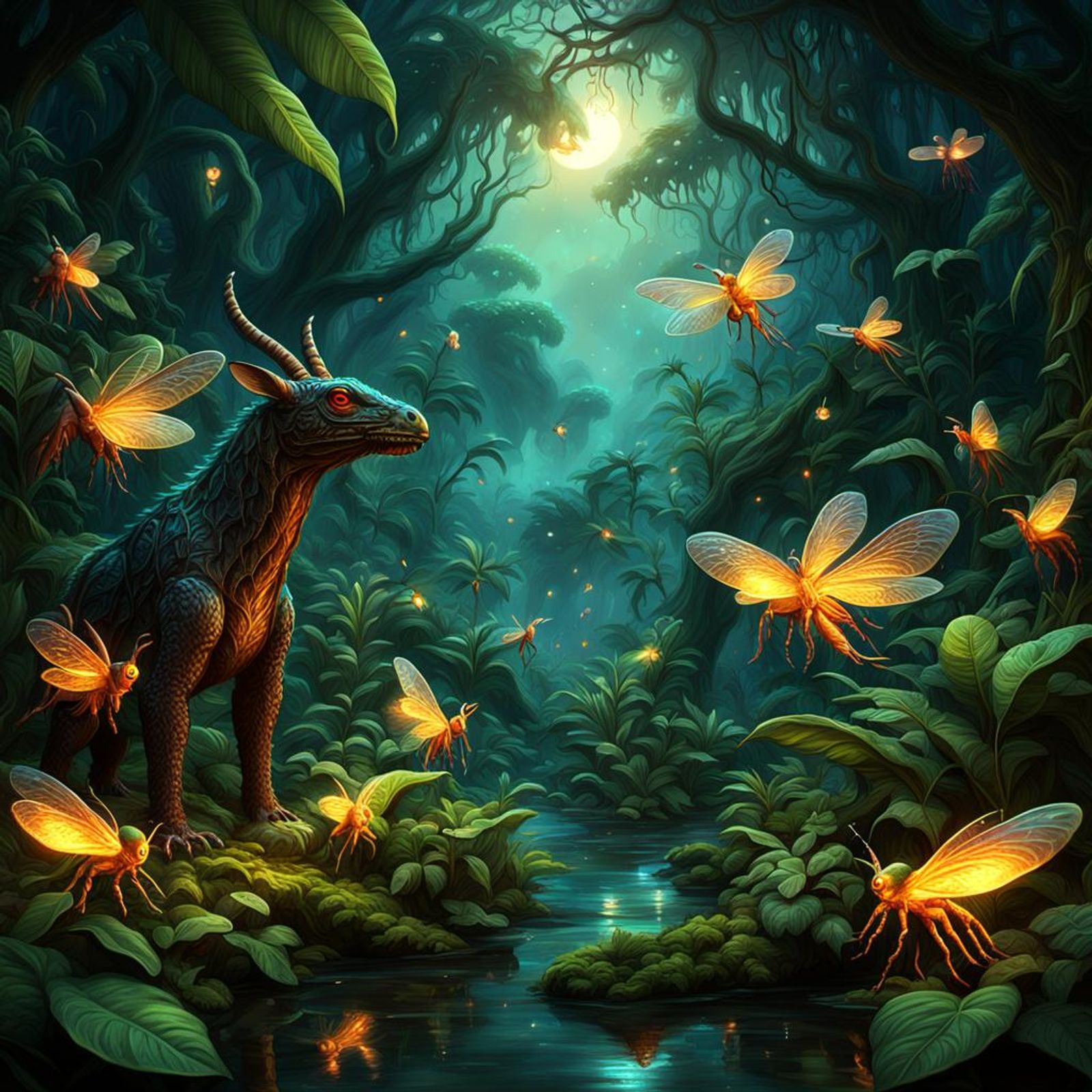 mythical jungle creatures illuminated by hordes of firefly gods Epic ...