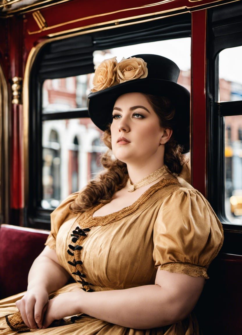 a beautiful young plus size Victorian Woman sitting on a streetcar ...