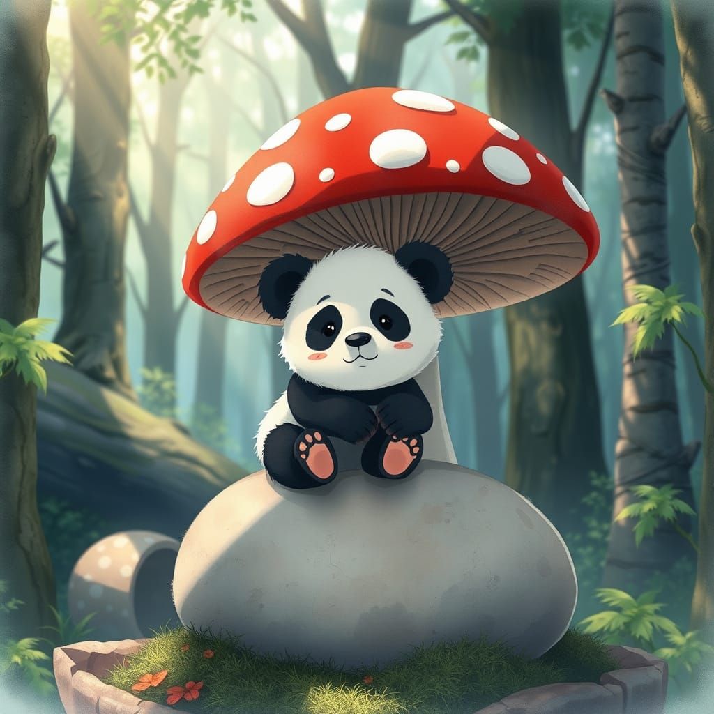 Whimsical Baby Giant Panda in Enchanted Forest - AI Art
