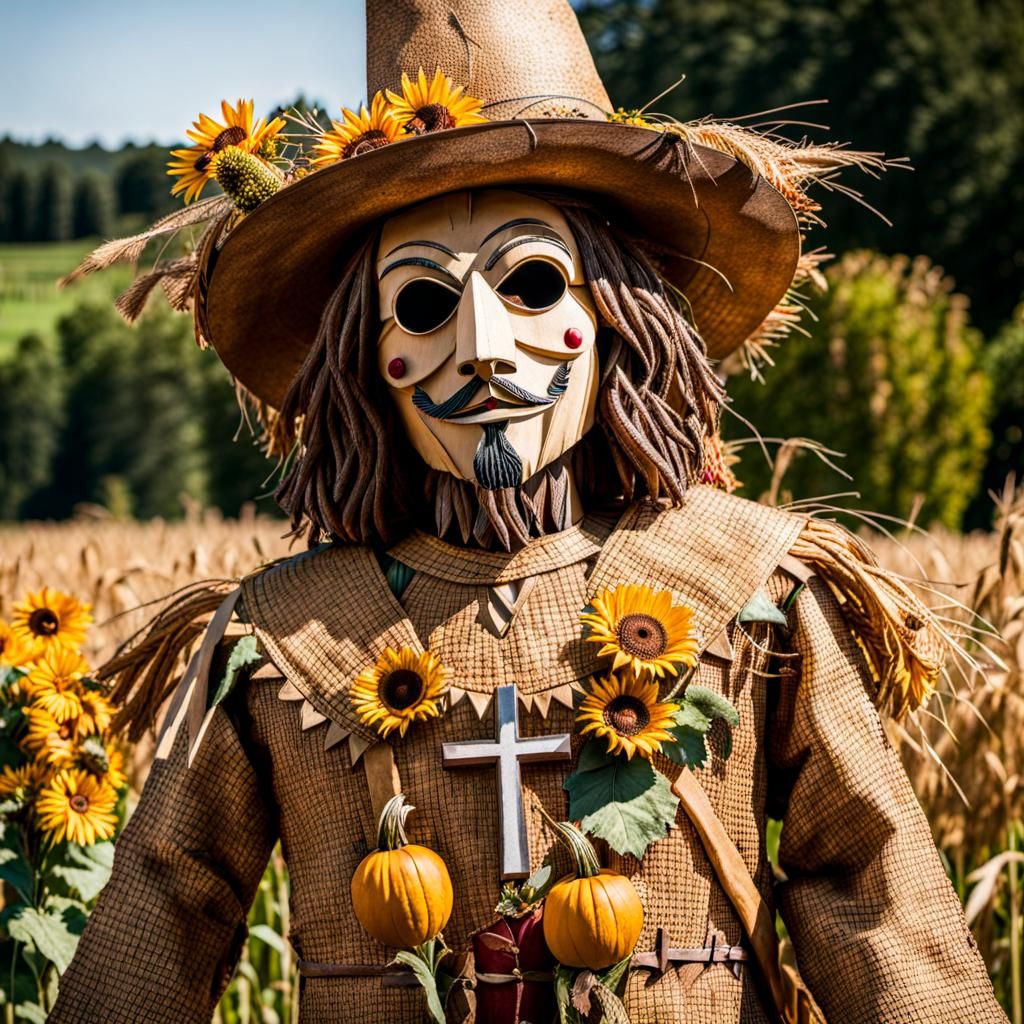 Guy Fawkes and Jesus Scarecrow - AI Generated Artwork - NightCafe Creator